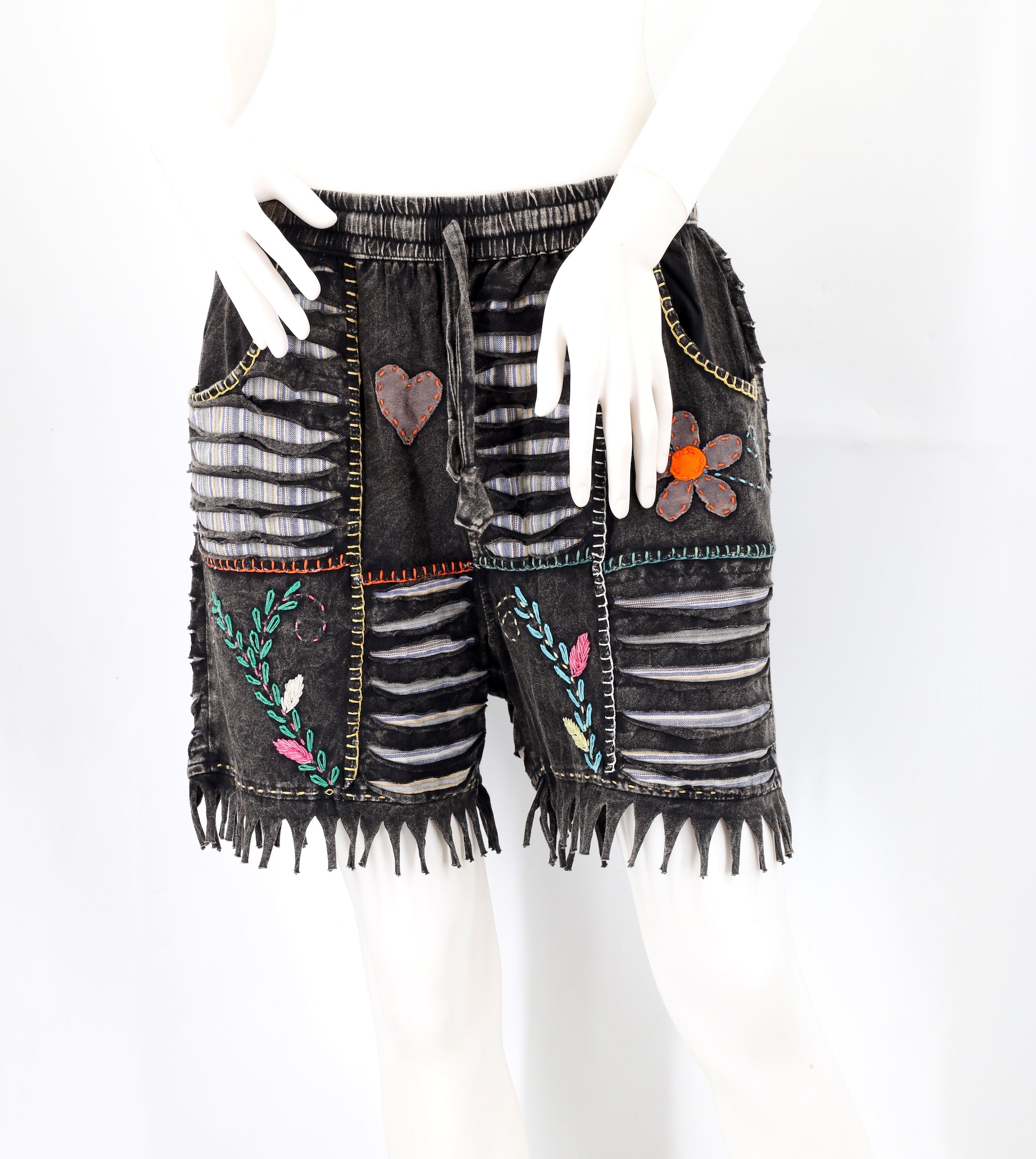 Cotton Hippie Handmade Floral Embroidered Patchwork Bohemian Shorts ...